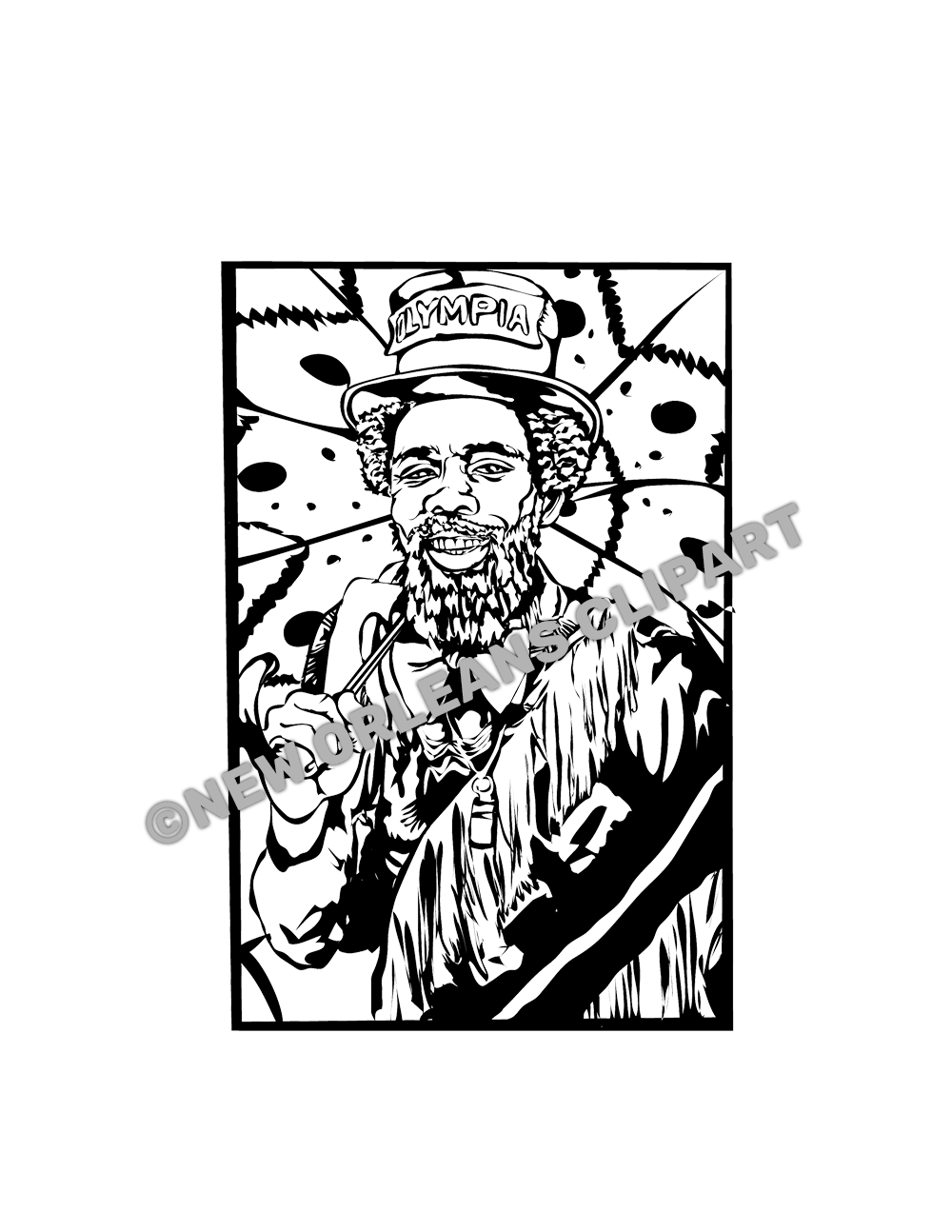 Second Line Player Close-Up Clip Art - New Orleans Free Vector Clip Art