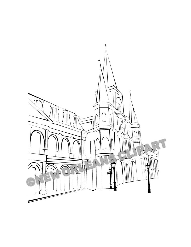 St. Louis Cathedral Outline - New Orleans Free Vector Clip Art